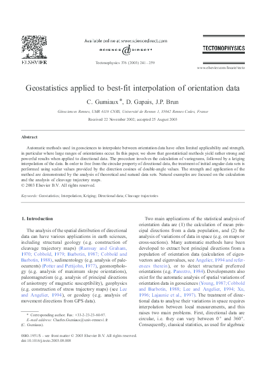 (PDF) Geostatistics for Orientation Data Interpolation