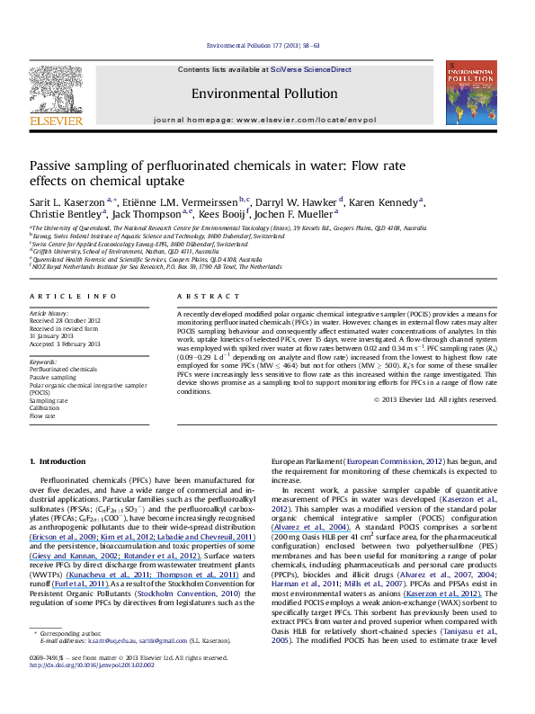 (PDF) Passive sampling of perfluorinated chemicals in water: in situ ...