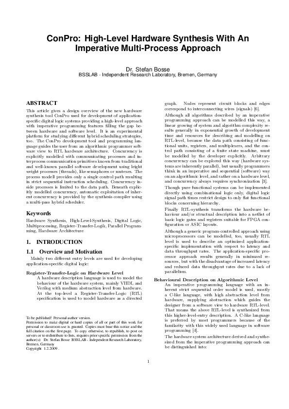 Pdf Conpro High Level Hardware Synthesis With An Imperative Multi