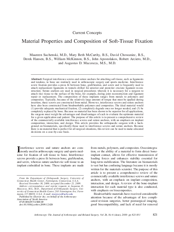 (PDF) Material Properties and Composition of Soft-Tissue Fixation
