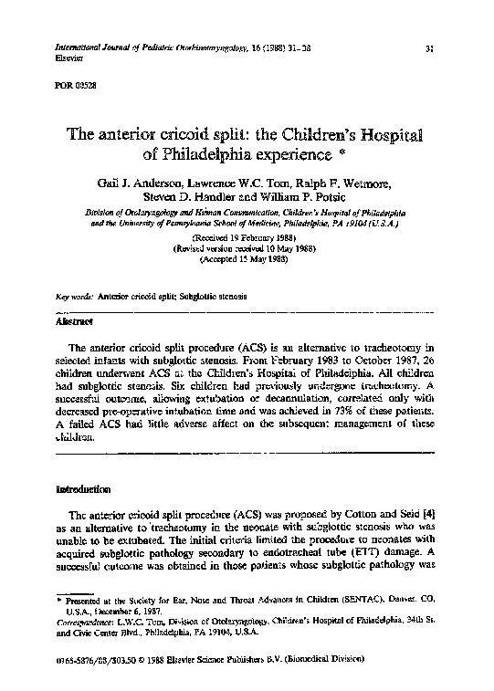 (PDF) The anterior cricoid split: the Children's Hospital of ...