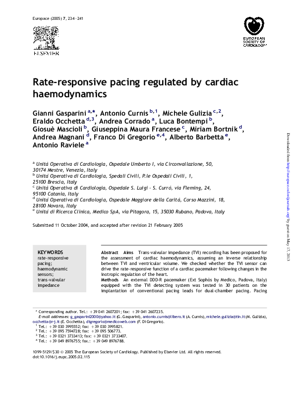 Rate-Responsive Pacing Controlled by Transvalvular Impedance ...