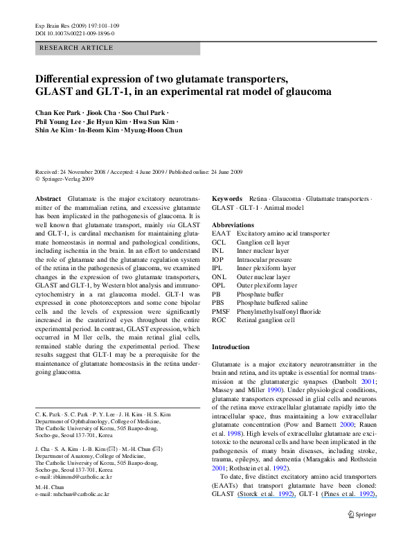 (PDF) Differential expression of two glutamate transporters, GLAST and ...