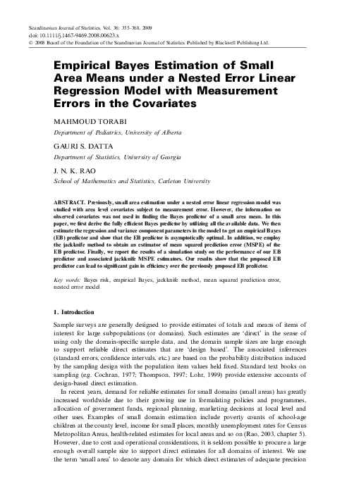 Pdf Empirical Bayes Estimation Of Small Area Means Under A Nested Error Linear Regression