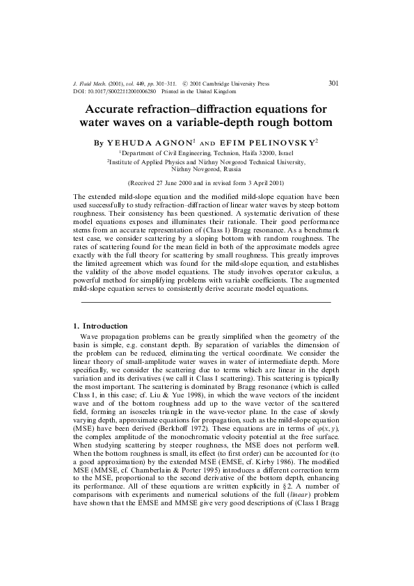 (PDF) Accurate refraction–diffraction equations for water waves on a ...