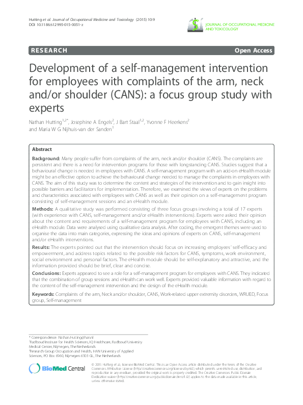 (PDF) Development of a self-management intervention for employees with ...