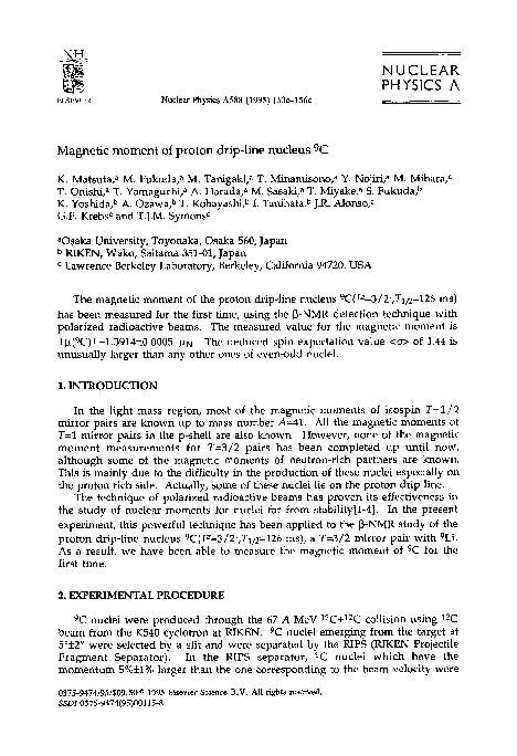 (PDF) Magnetic moment of proton drip-line nucleus 9C | Mitsunori Fukuda ...