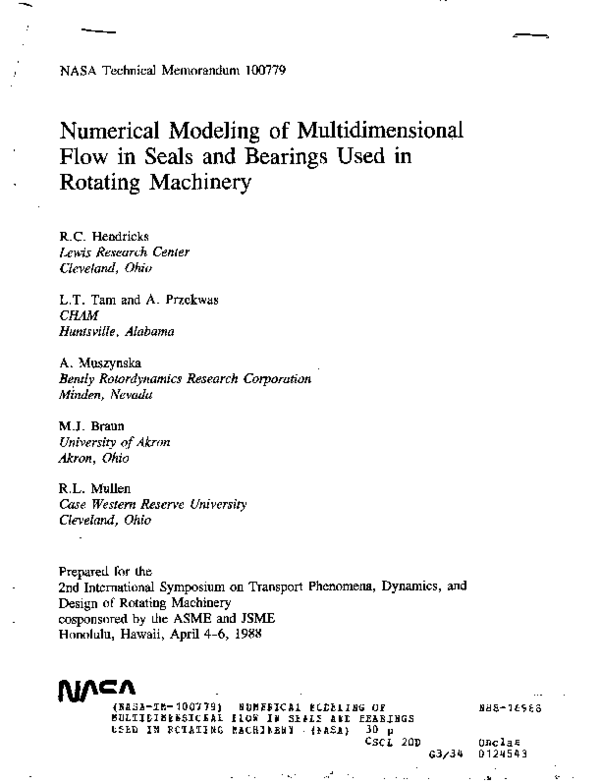 (PDF) Numerical modeling of multidimensional flow in seals and bearings used in rotating machinery
