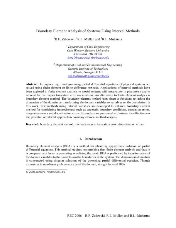 (PDF) Boundary Element Analysis of Systems Using Interval Methods