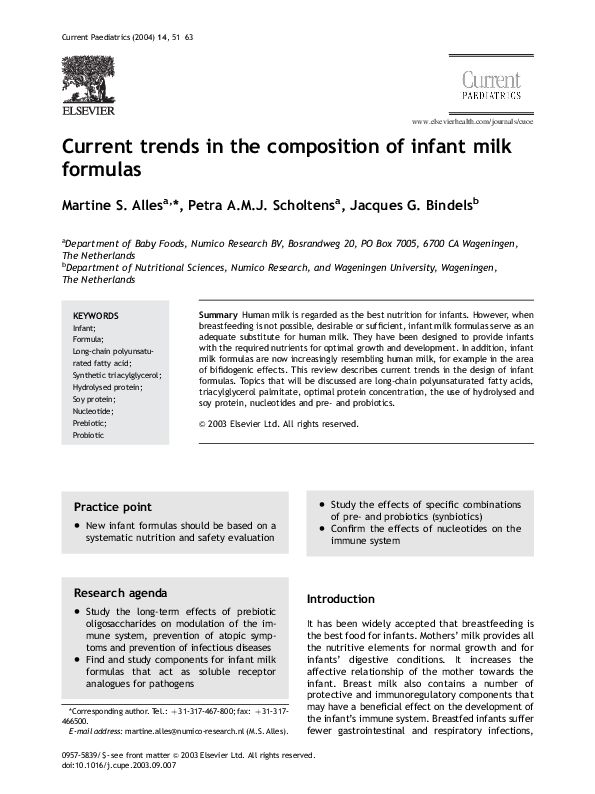 (PDF) Current trends in the composition of infant milk formulas