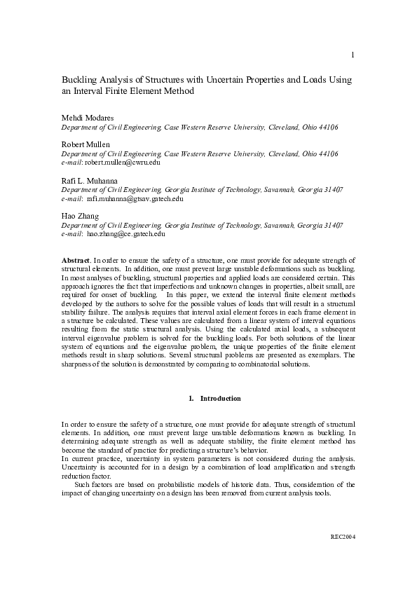 (PDF) Buckling Analysis of Structures with Uncertain Properties and Loads Using an Interval ...