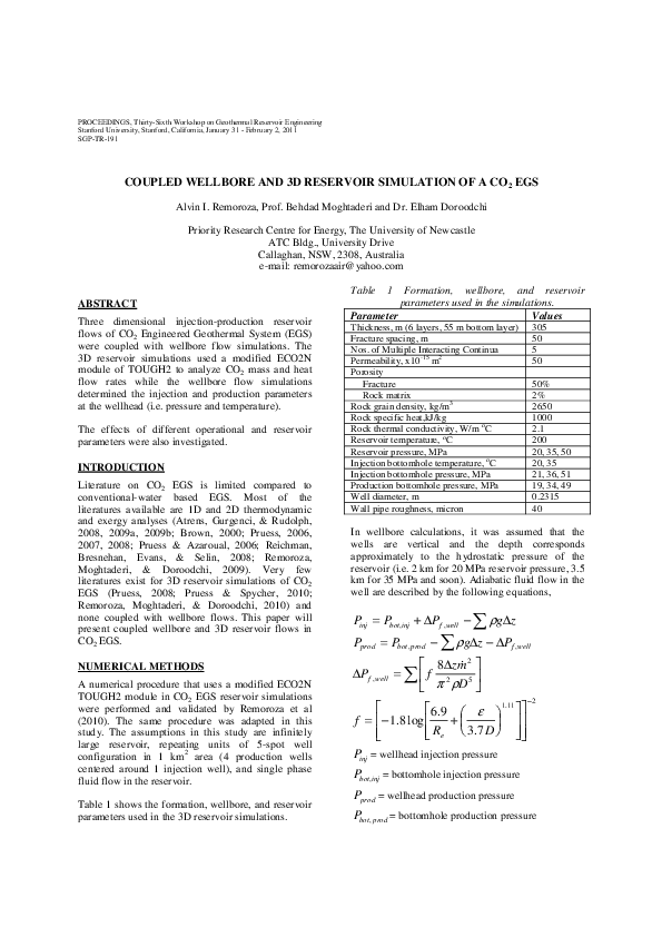 Pdf Coupled Wellbore And 3d Reservoir Simulation Of A Co2 Egs