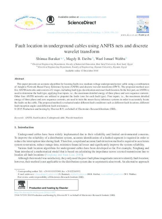 (PDF) Fault location in underground cables using ANFIS nets and discrete wavelet transform