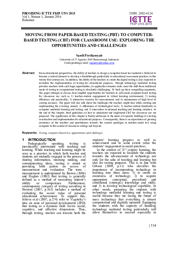 (PDF) MOVING FROM PAPER-BASED TESTING (PBT) TO COMPUTER- BASED TESTING ...