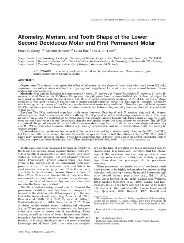 (PDF) Allometry, Merism, and Tooth Shape of the Lower Second Deciduous ...