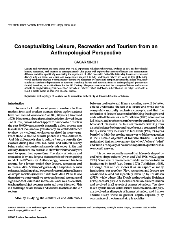 (PDF) Conceptualizing Leisure, Recreation and Tourism from an ...