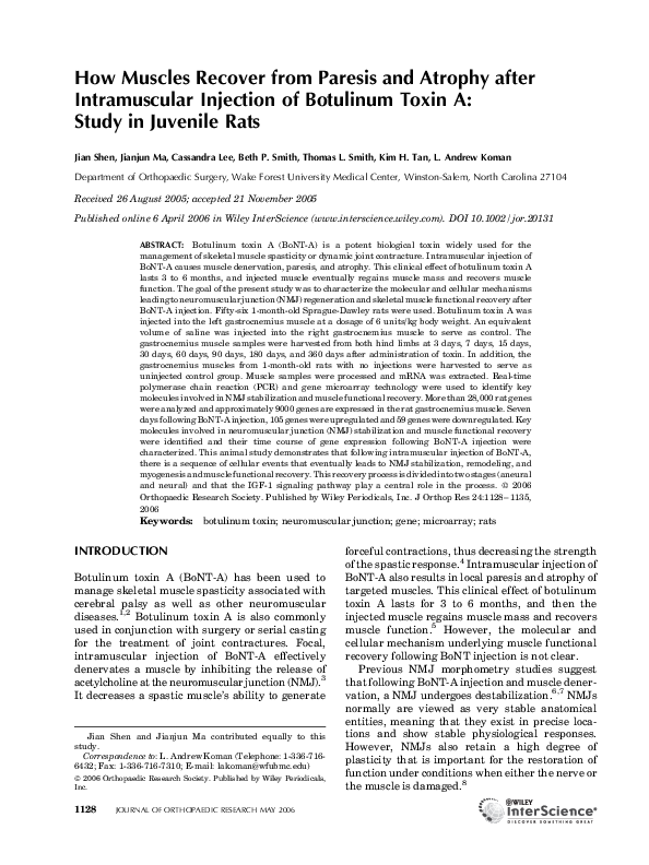 (PDF) How muscles recover from paresis and atrophy after intramuscular ...