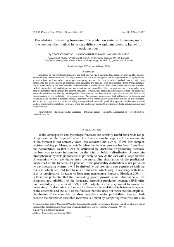 (PDF) Probabilistic forecasting from ensemble prediction systems: Improving upon the best-member ...
