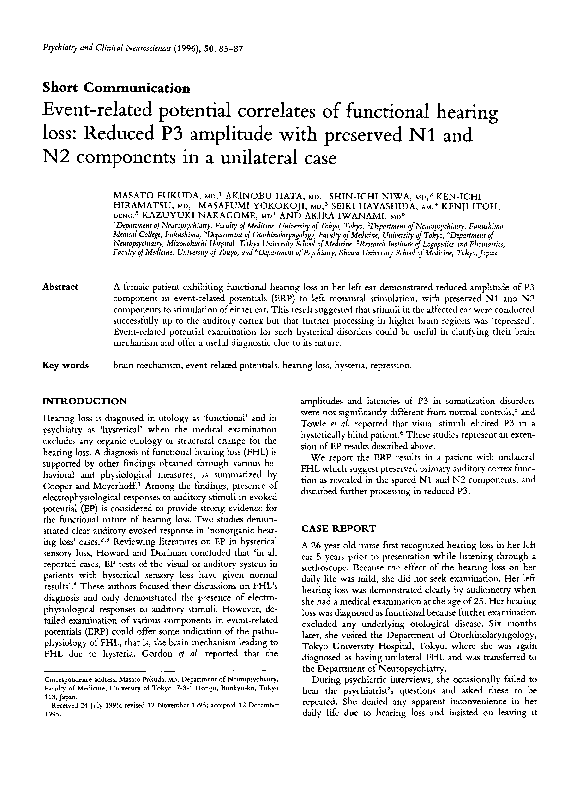 (PDF) Event-related potential correlates of functional hearing loss ...