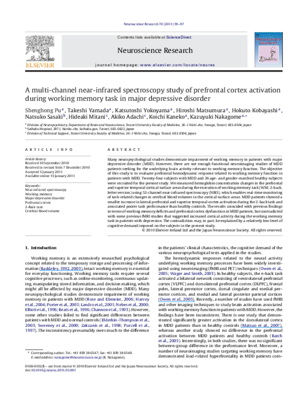 (PDF) Prefrontal Cortex Activation in MDD During Working Memory Tasks