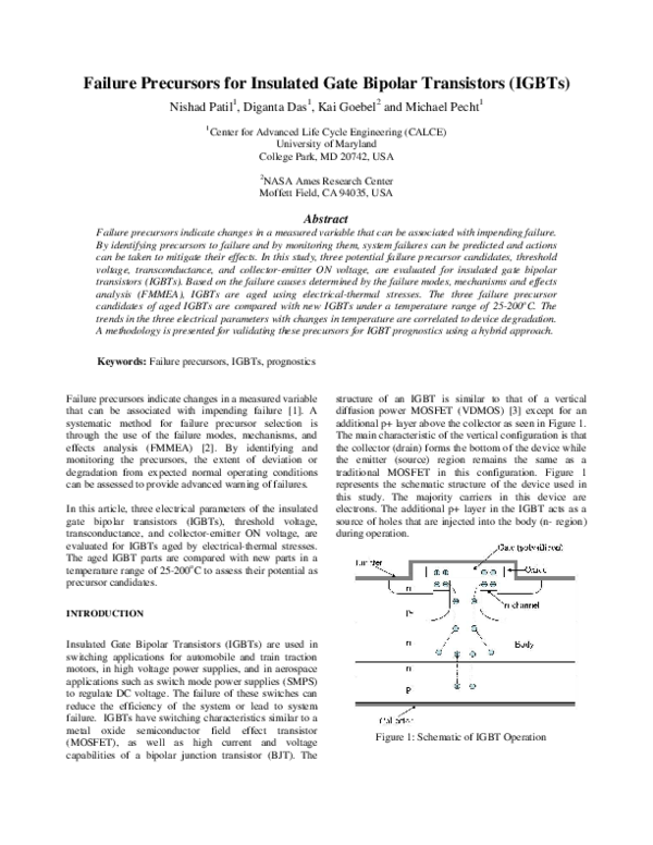 (PDF) Failure precursors for insulated gate bipolar transistors (IGBTs)