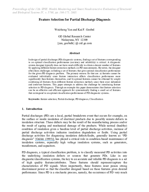 (PDF) Feature selection for partial discharge diagnosis
