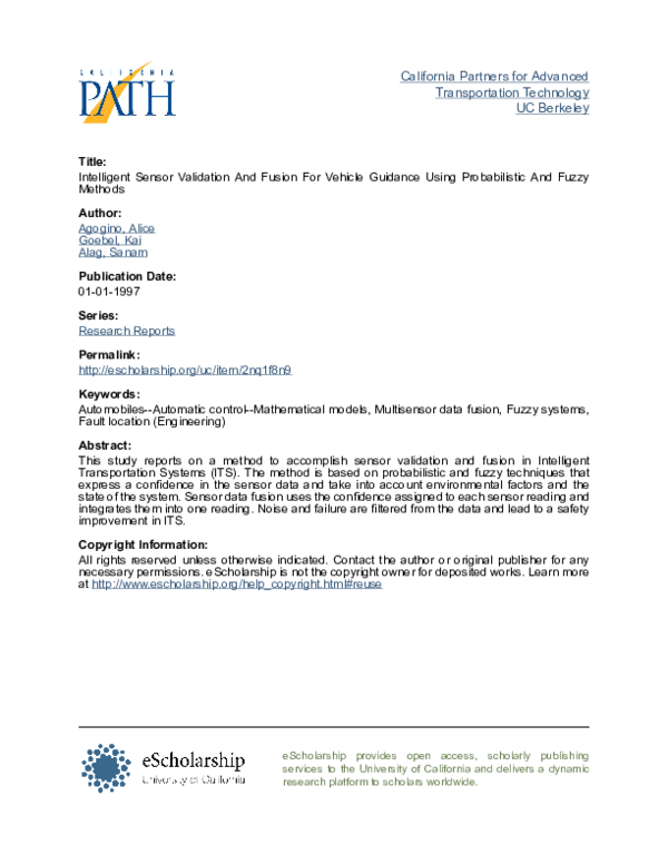 (PDF) Intelligent sensor validation and fusion for vehicle guidance using probabilistic and ...