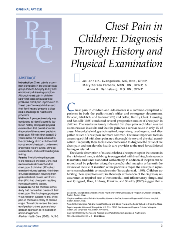 (PDF) Chest pain in children: diagnosis through history and physical ...