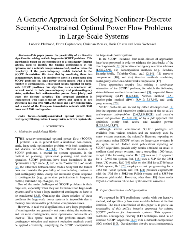 Pdf A Generic Approach For Solving Nonlinear Discrete Security Constrained Power Flow Problems 