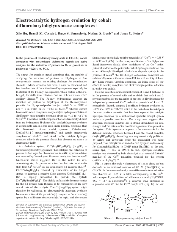 (PDF) Electrocatalytic hydrogen evolution by cobalt complexes of macrocyclic imine ligands