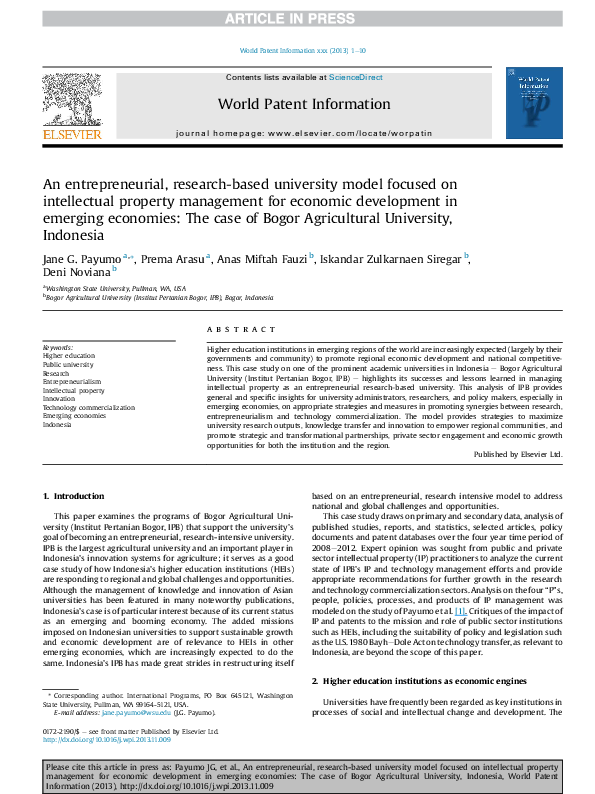 (PDF) An entrepreneurial, research-based university model focused on ...