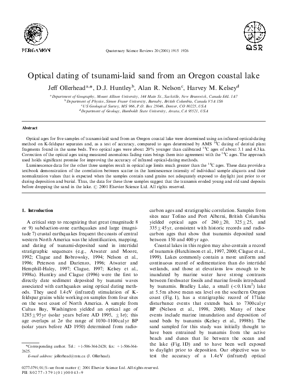 (PDF) Optical dating of tsunami-laid sand from an Oregon coastal lake