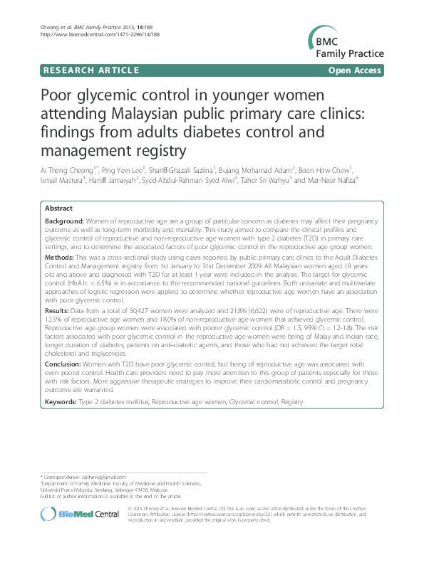 (PDF) Poor glycemic control in younger women attending Malaysian public ...