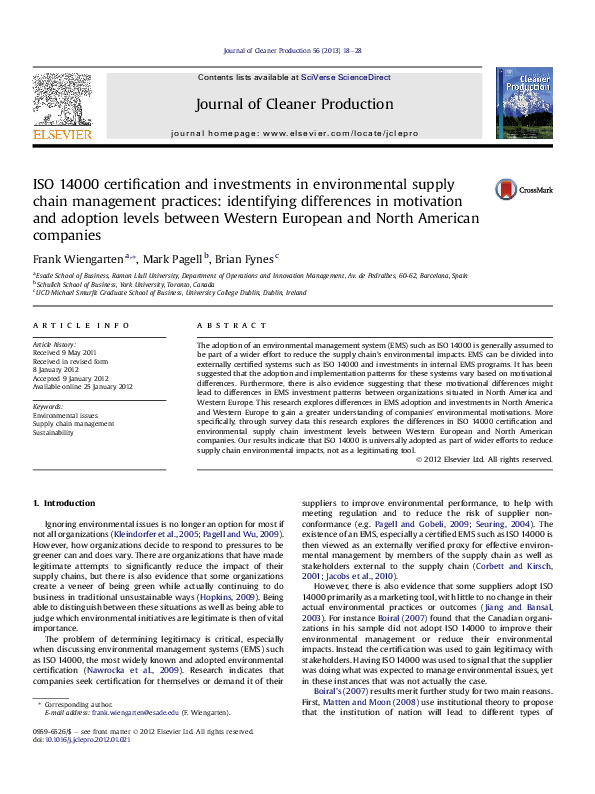 (PDF) ISO 14000 certification and investments in environmental supply ...