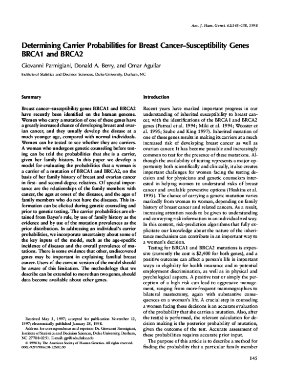 (PDF) Determining Carrier Probabilities for Breast Cancer–Susceptibility Genes BRCA1 and BRCA2