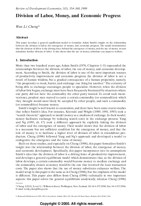 (PDF) Division of Labor, Money, and Economic Progress