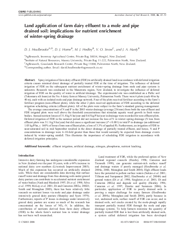 (PDF) Land application of farm dairy effluent to a mole and pipe ...