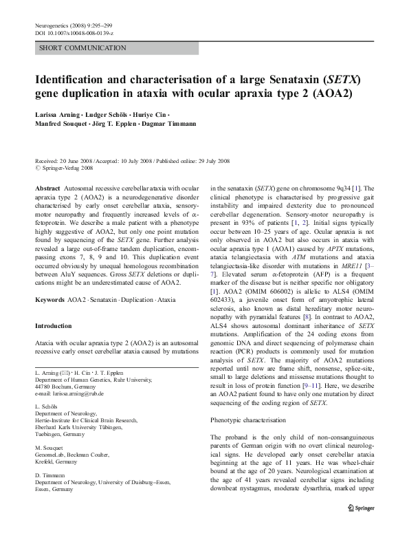 (PDF) Identification and characterisation of a large Senataxin (SETX ...
