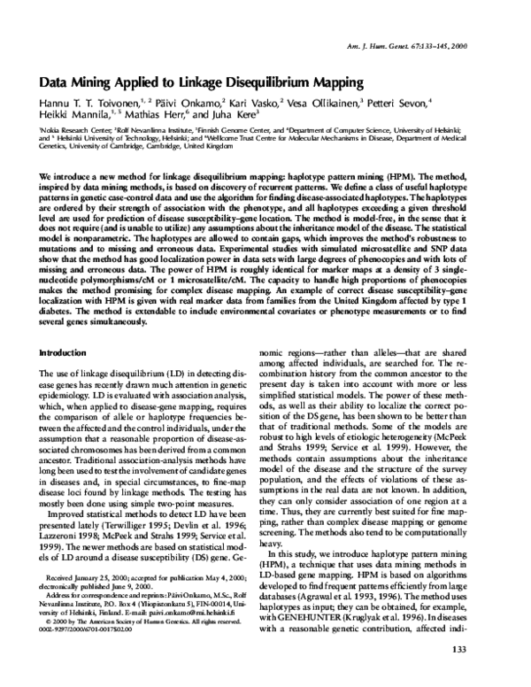 (PDF) Data Mining Applied to Linkage Disequilibrium Mapping