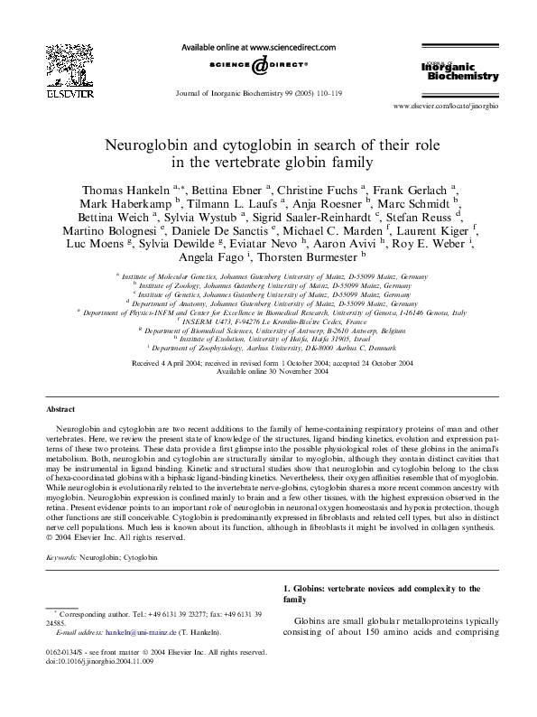 (PDF) Neuroglobin and cytoglobin in search of their role in the ...