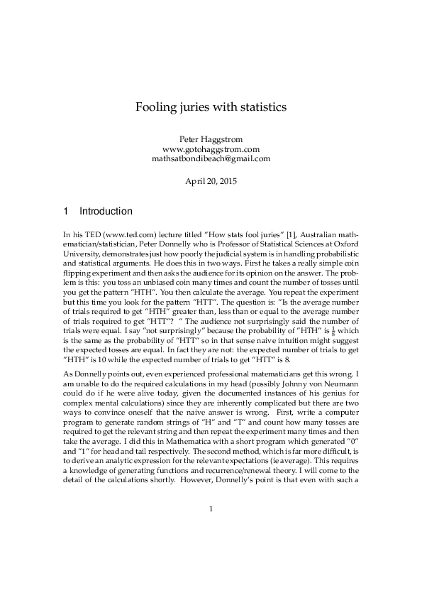 (PDF) Fooling juries with statistics