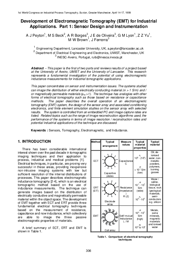 (PDF) Development of Electromagnetic Tomography (EMT) for Industrial ...