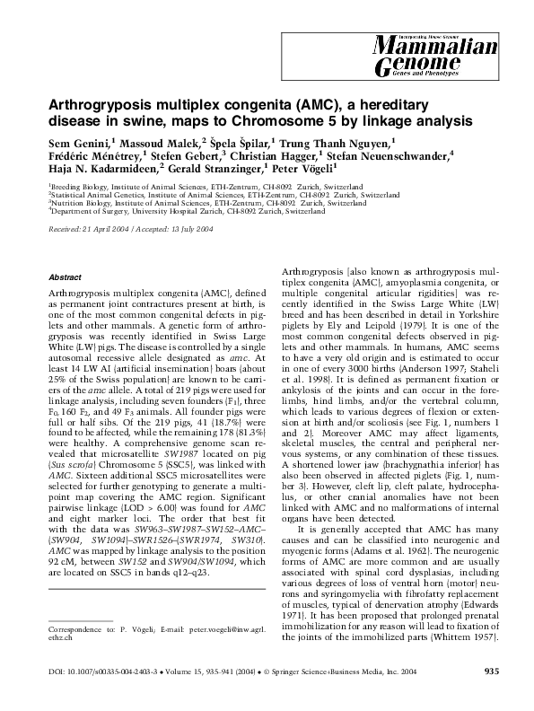 (PDF) Arthrogryposis multiplex congenita (AMC), a hereditary disease in ...