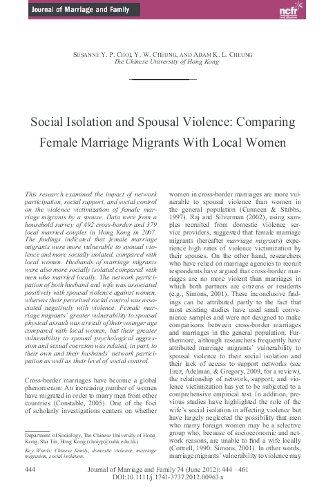 (PDF) Social Isolation and Spousal Violence: Comparing Female Marriage ...