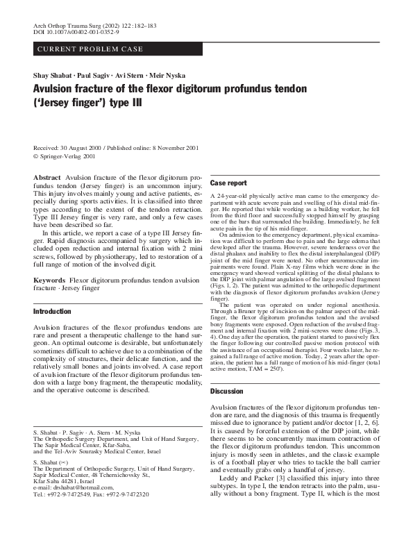 (PDF) Avulsion fracture of the flexor digitorum profundus tendon ...