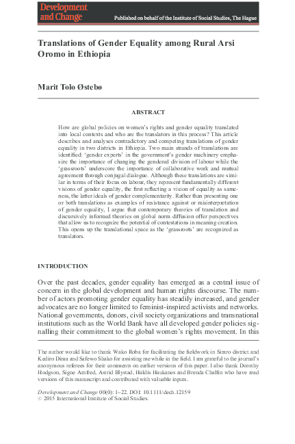 (PDF) Translations of Gender Equality among Rural Arsi Oromo in Ethiopia