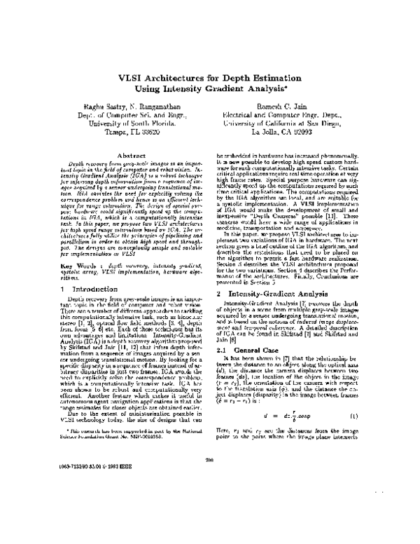 Pdf Vlsi Architectures For Depth Estimation Using Intensity Gradient Analysis