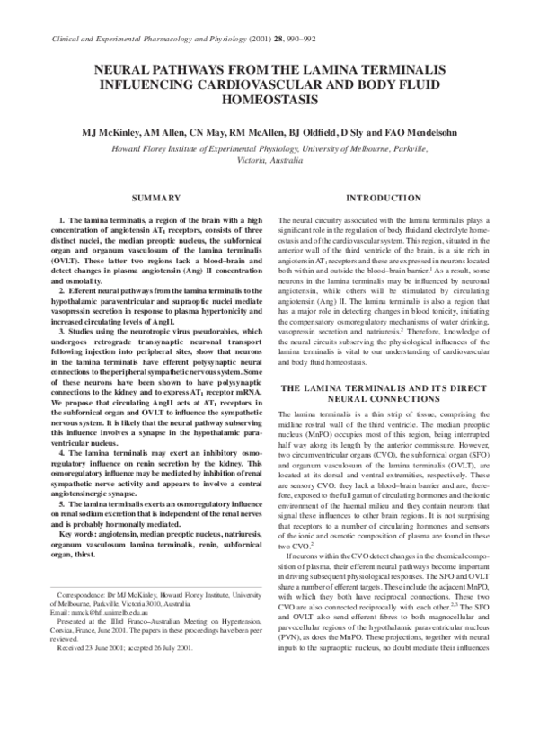 (PDF) Neural Pathways From The Lamina Terminalis Influencing ...