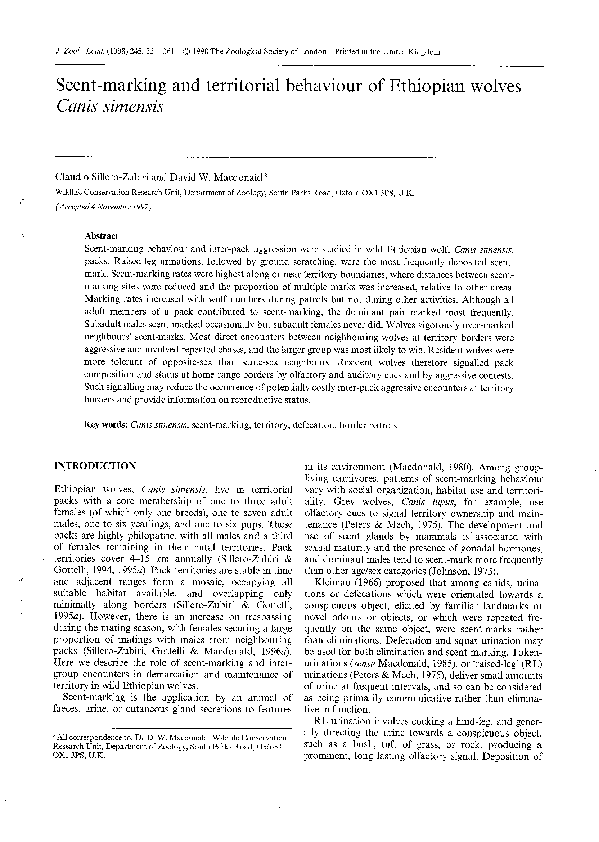 (PDF) Scent-marking and territorial behaviour of Ethiopian wolves Canis ...