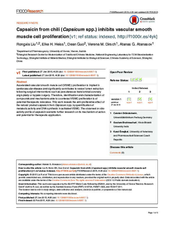 Pdf Capsaicin From Chili Capsicum Spp Inhibits Vascular Smooth Muscle Cell Proliferation